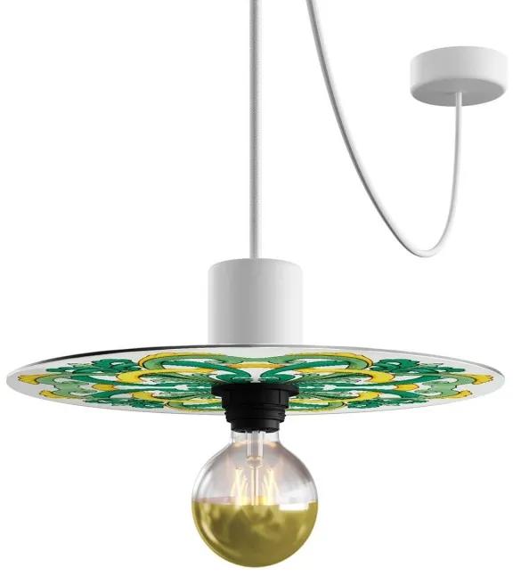 creative cables Mini ellepì 'Maioliche' ploché stínidlo pro závěsné i nástěnné lampy a světelné řetězy, ⌀ 24 cm Barva komponentu: Žluto-zelená