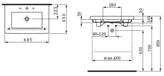 BPS-koupelny Keramické umyvadlo Laufen Living 688144350001041
