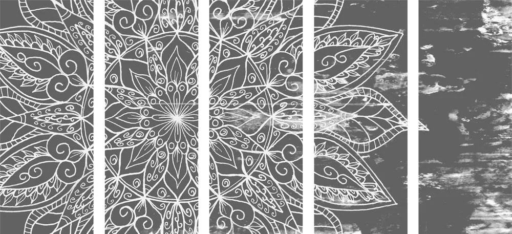 5-dílný obraz textura Mandaly v černobílém provedení Varianta: 100x50