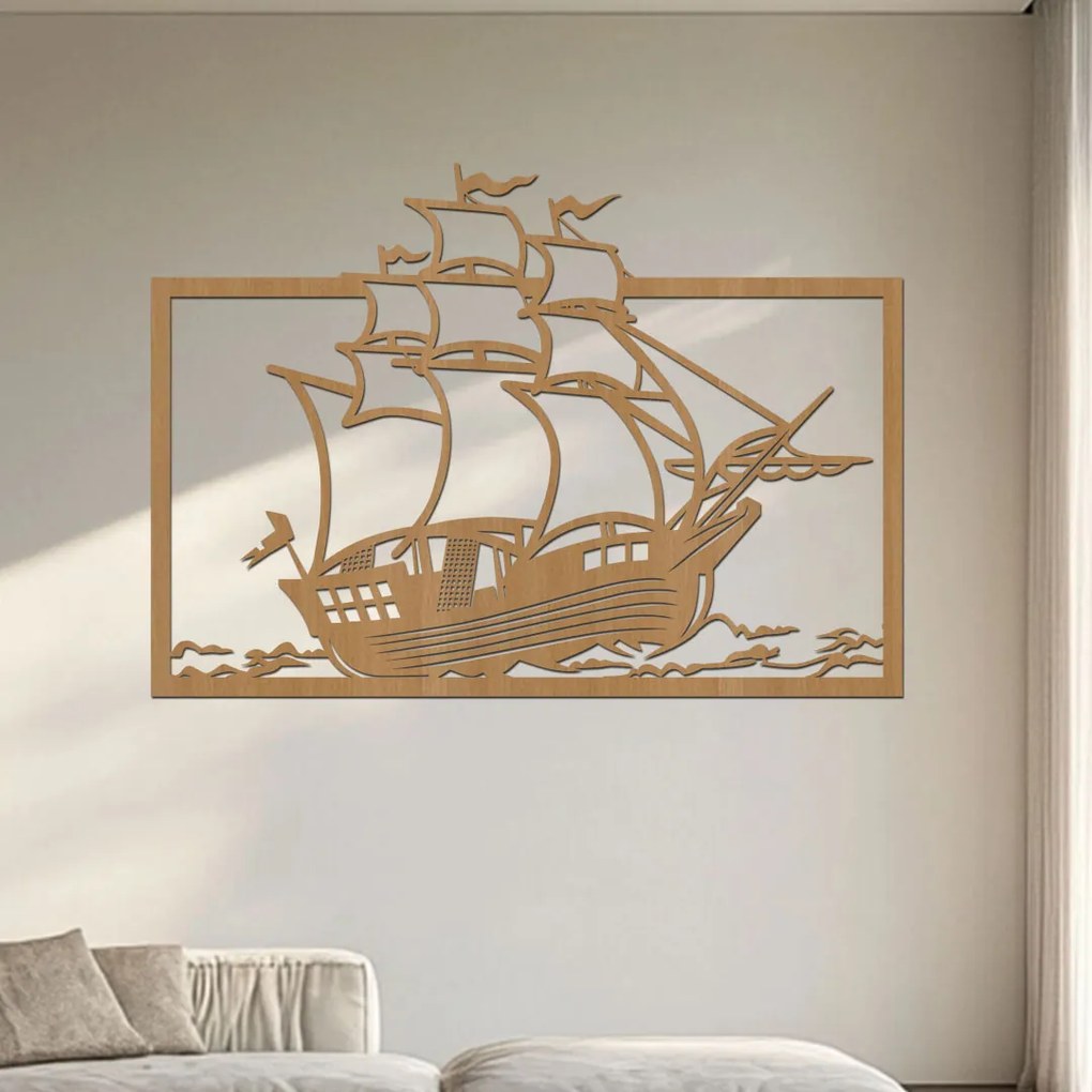 dřevo života Dřevěná dekorace na zeď Loď na moři Zvolte rozměr (cm): 60x42, Zvolte barvu dekoru: Ořech