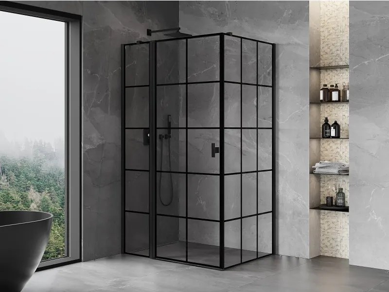 Mexen Mist T, sprchový kout s křídlovými dveřmi, levý, 75 x 120 cm, 8mm čiré sklo, černý profil, 8A4T-075-120-70-77-L