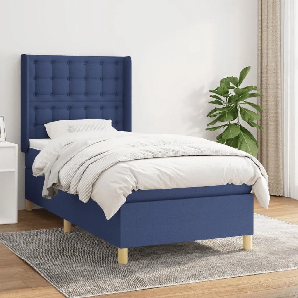 Box spring postel s matrací modrá 90x200 cm textil 3132287