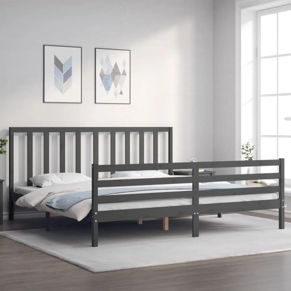Rám postele s čelem šedý 200 x 200 cm masivní dřevo,  3193813