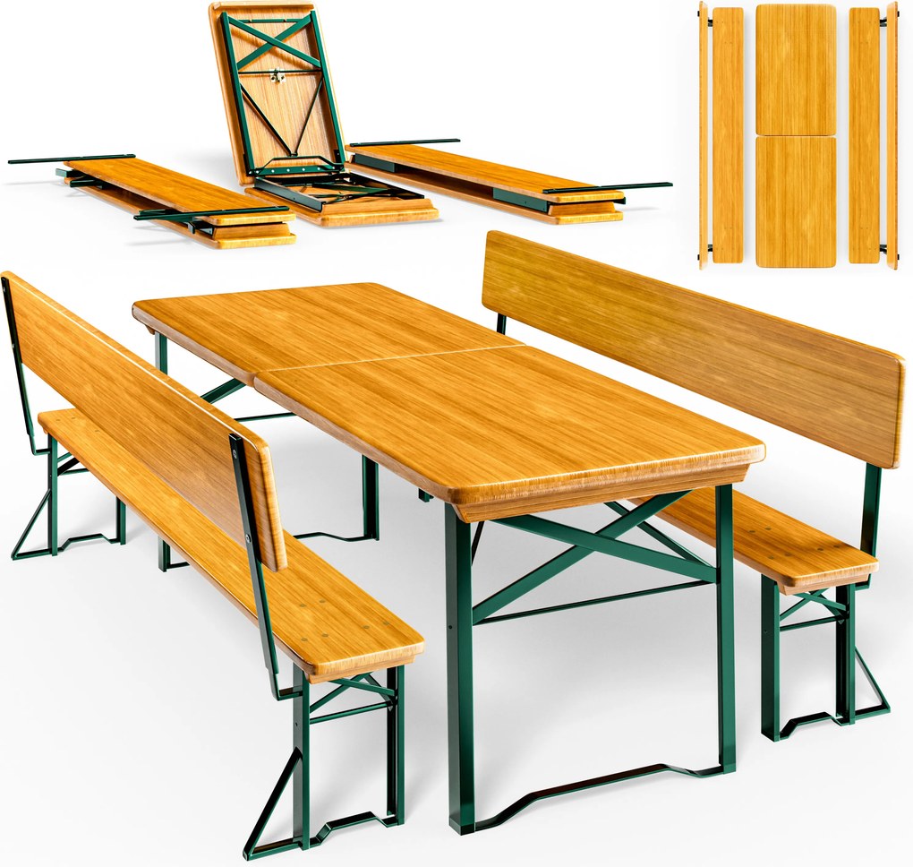 Pivní set se stolem a lavicemi pro 8 osob 170x70x75cm skládací s opěradlo