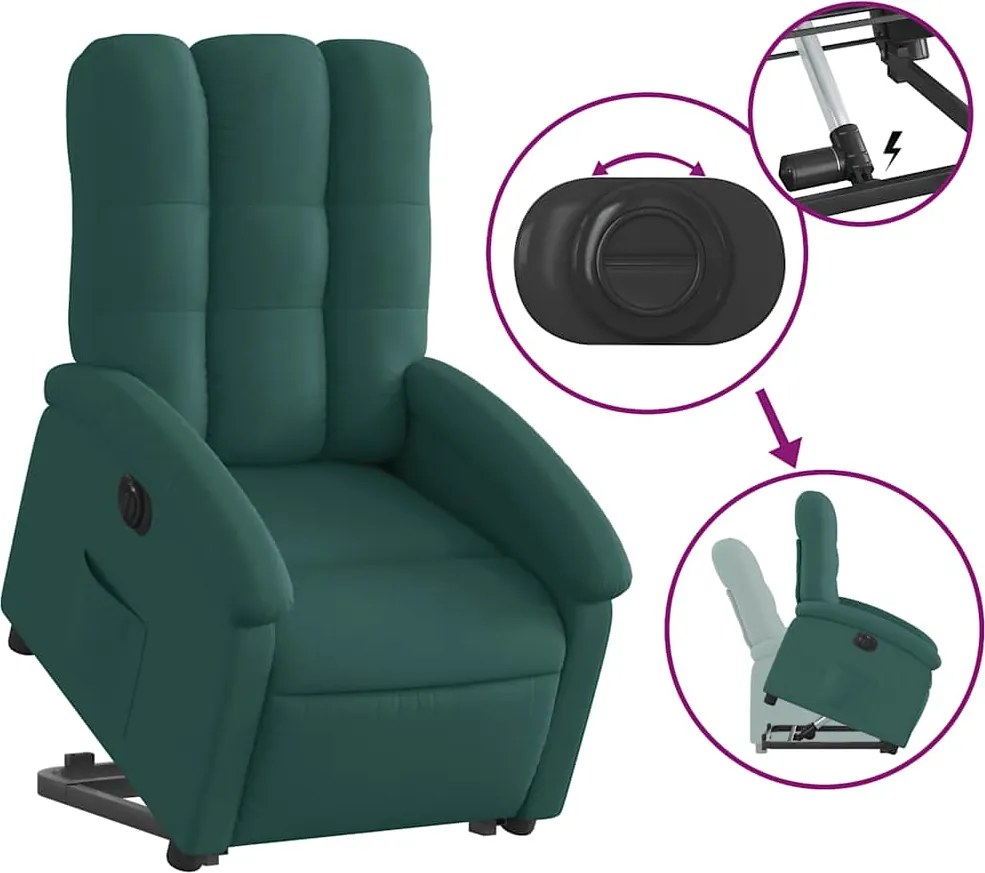 Elektrické zvedací polohovací křeslo tmavě zelené textil 3204122