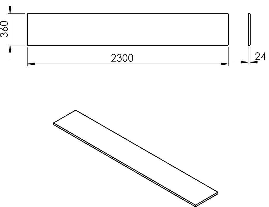 Sapho PLATO deska Rockstone 2300 x 24 x 360 mm bílá mat PL236-0101