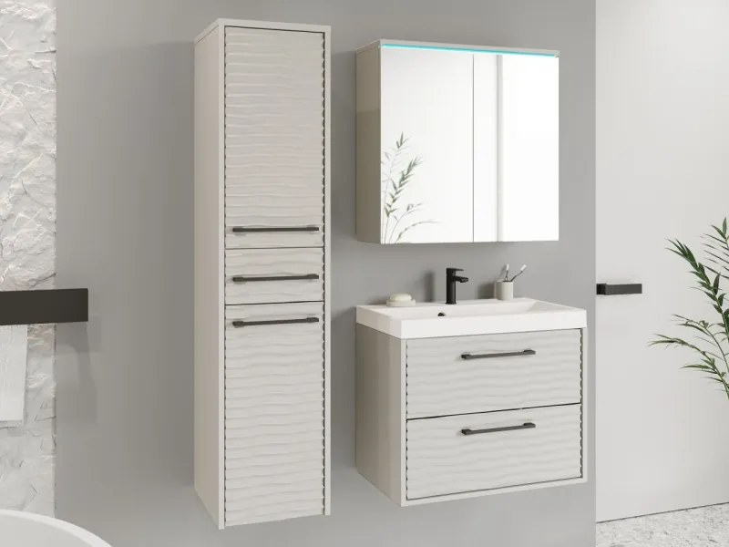 Koupelnový nábytek Tomeq I, Barva: kašmírová béžová, Sifon k umyvadlu: ne, Osvětlení: osvětlení LED - modré, Baterie: Economico BYU 020M