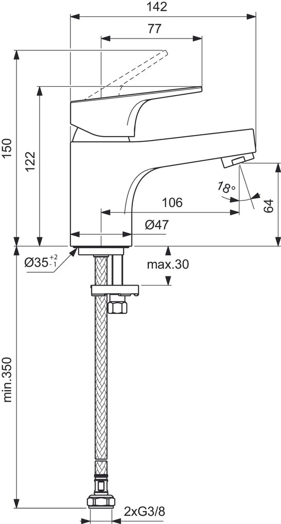 Ideal Standard Cerabase - Umyvadlová baterie H60 bez odtokové garnitury, chrom BD391AA