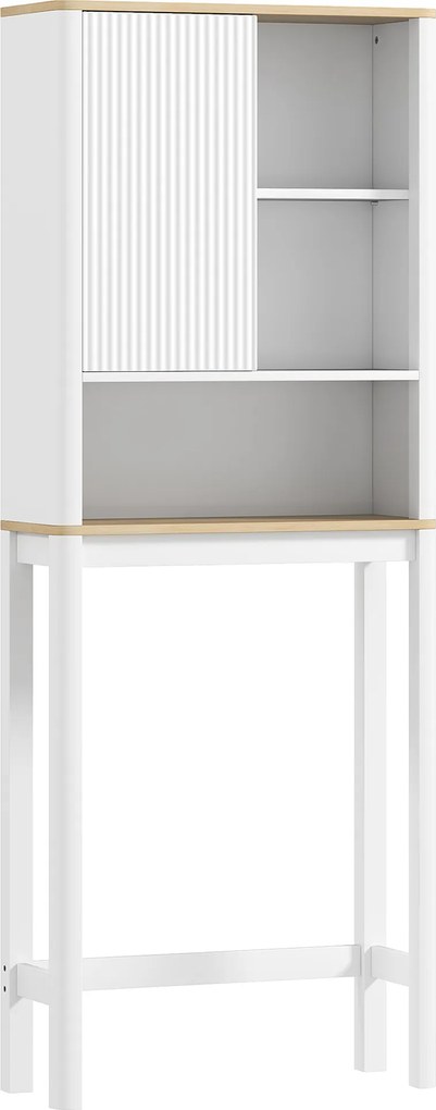 HOMCOM skříňka nad toaletu s drážkovanými dveřmi, přihrádkami a nastavitelnou policí, 65 x 25 x 170 cm, bílá