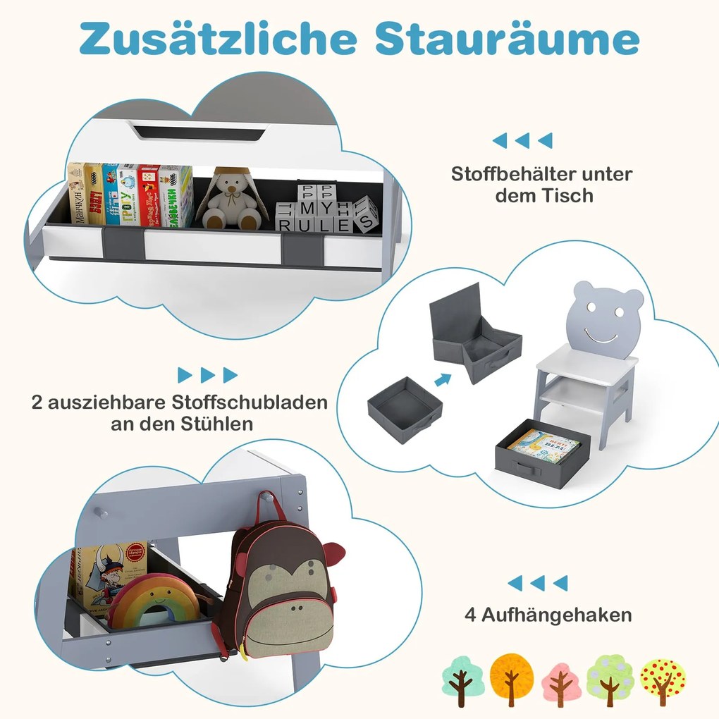Costway 5 v 1 Dětský stůl s 2 židlemi ve tvaru medvěda s oboustrannou deskou
