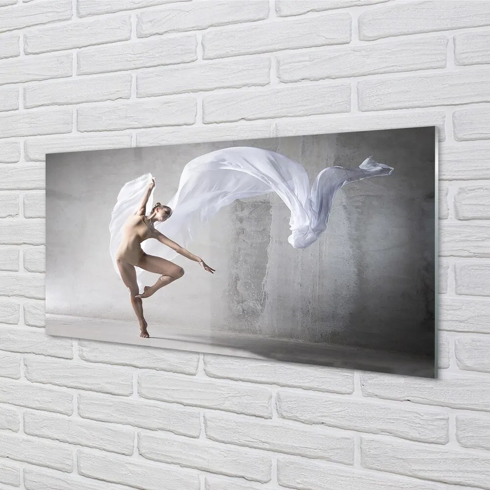 Obraz na skle Žena tančí bílý materiál 125x50 cm