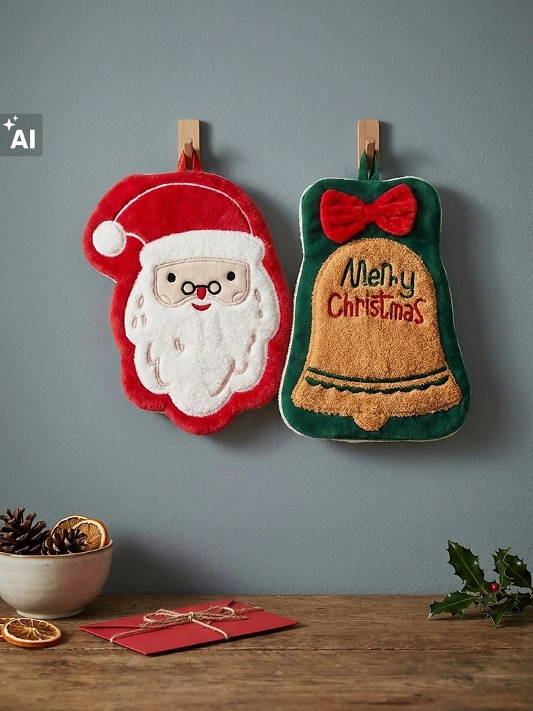 Sinsay - Sada vánočních ručníků ve tvaru Santa Clause a zvonku 2 pack - vícebarevná