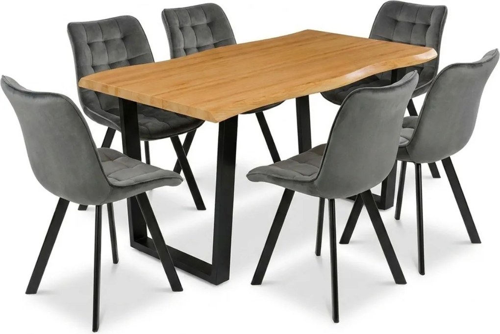 Vikio Jídelní set pro 6 osob 160x90 cm dub noha U šedá židle VJS156-6S-S