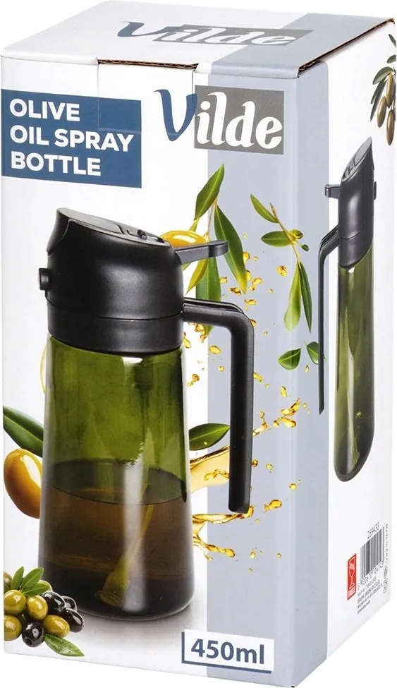 VILDE Skleněný rozprašovač a dávkovač na olej 2v1 450ml - zelené sklo
