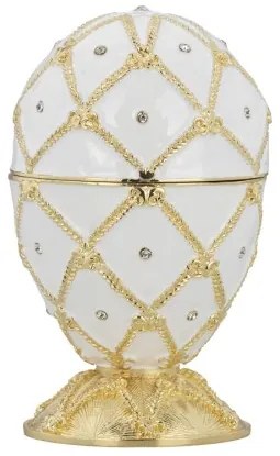 Smaltovaná skříňka na poklady ve tvaru Fabergého vejce 15 cm bílá