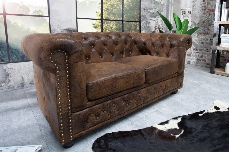 (2778) INGLESE Chesterfield dvojsed antik hnědý