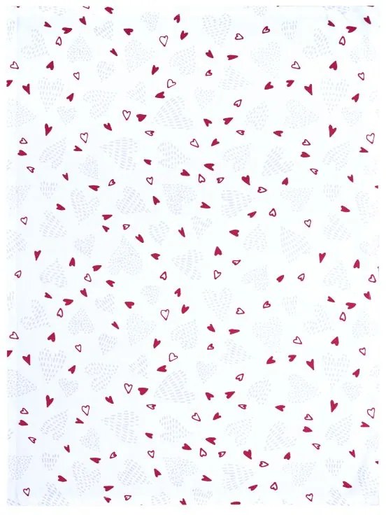 SCANquilt utěrka DEKORO srdíčka bíločervená 50 x 70 cm