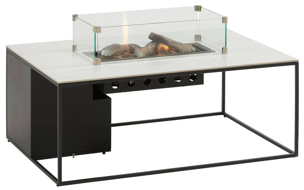 Stůl s plynovým ohništěm COSI- Design line černý rám / keramická deska bílá