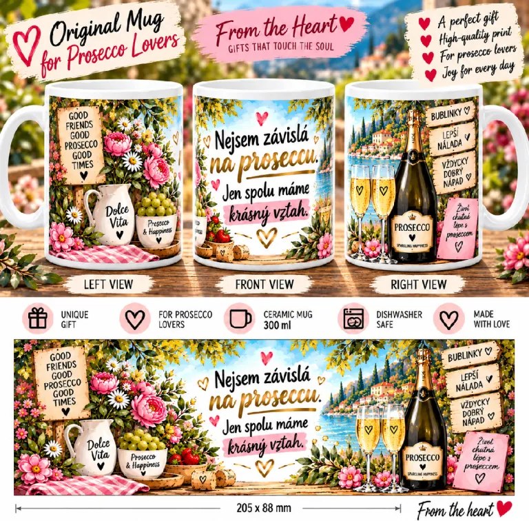 Vtipný hrnek pro milovnici prosecca – Nejsem závislá na proseccu – 300 ml