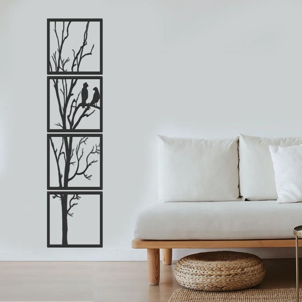 dřevo života 4dílný dřevěný obraz PTAČÍ STROM Barevný vzor: Černá, Rozměry (cm): 60x240