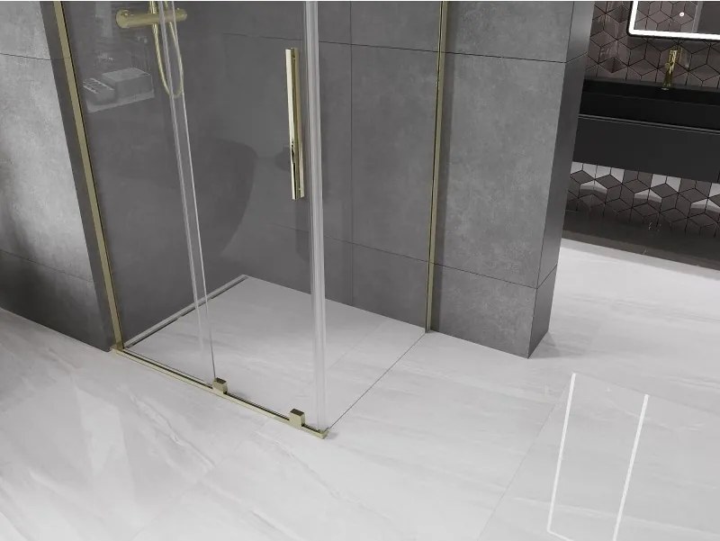Mexen Velar L, sprchový kout s posuvnými dveřmi 90 x 80 cm, 8mm čiré sklo, zlatá lesklá, 871-090-080-03-50