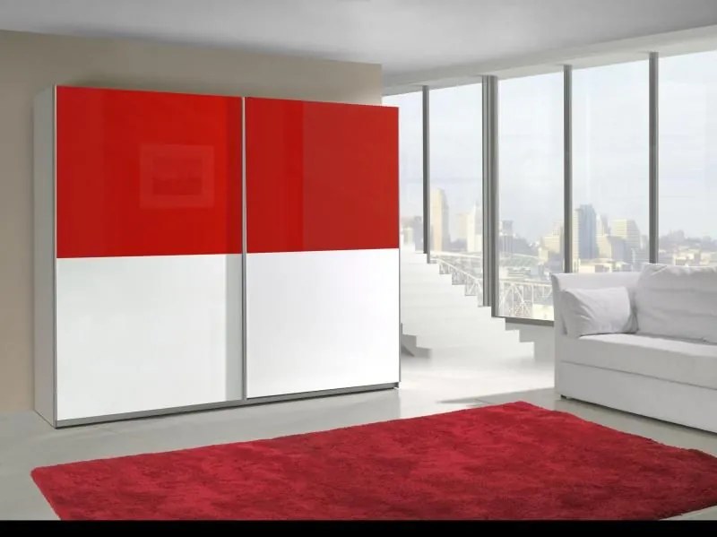 Maridex červeno - bílá šatní skříň Lux s posuvnými dveřmi