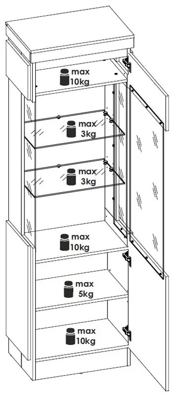 Vysoká vitrína Corte, dub coast/tmavě šedá, pravá