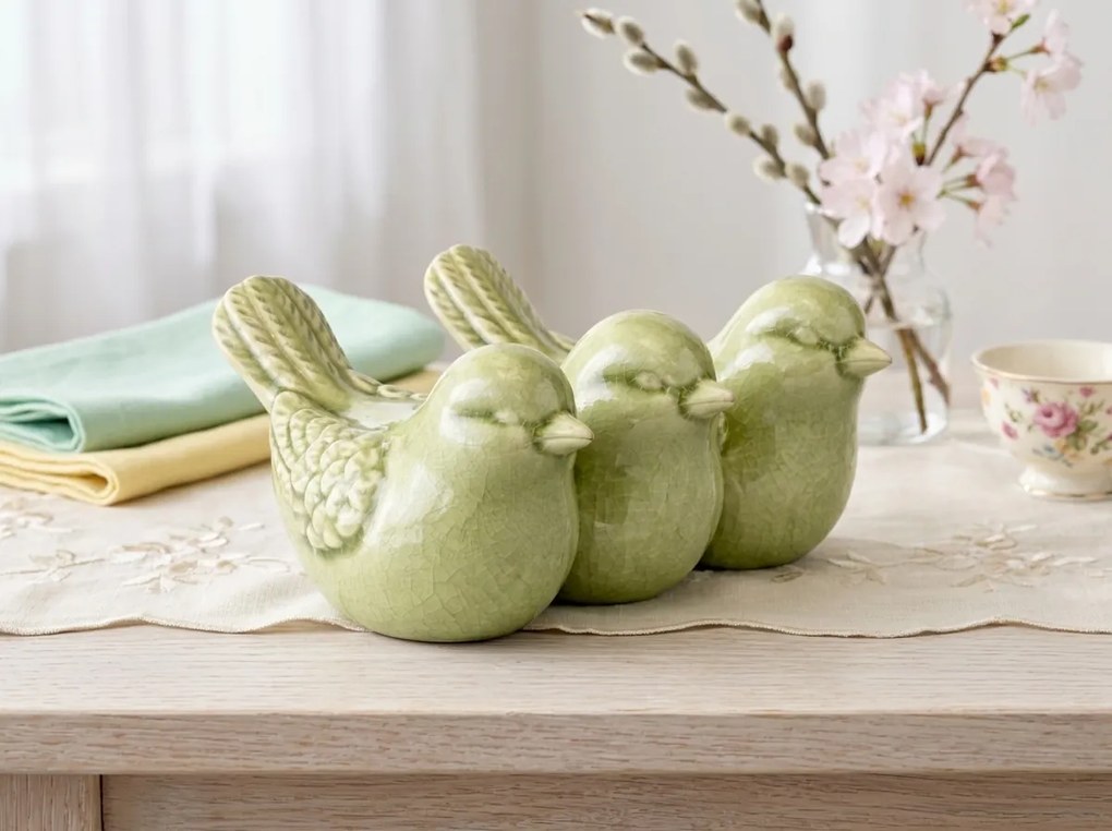 Jarní dekorace CRAQUELE BIRDS 19,5 cm - více barev Barva: Krémová