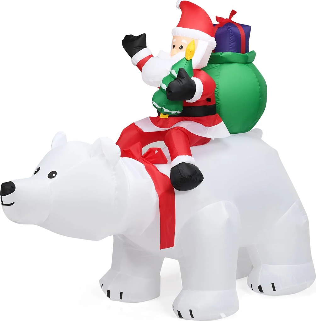 Costway Nafukovací lední medvěd a jezdecký Santa Claus, vánoční figurka s LED