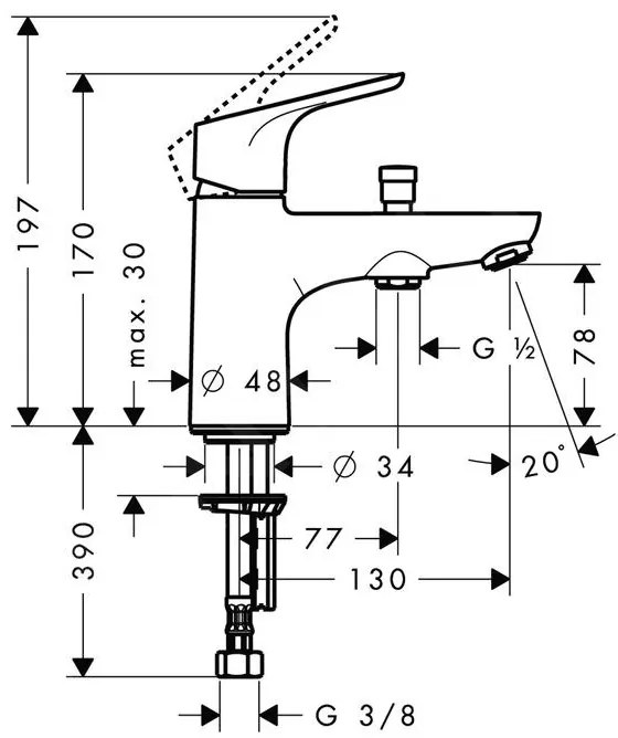 Hansgrohe Focus E2, páková vanová baterie Monotrou, chromová, 31930000