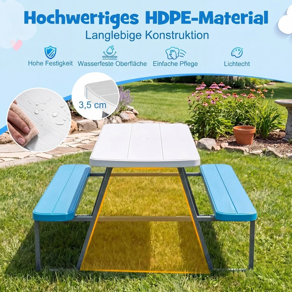 Costway Dětská sedací sestava z HDPE Dětský piknikový stůl s 2 lavicemi