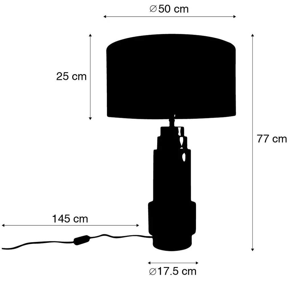 Stolní lampa bronzová s sametovým stínítkem taupe se zlatem 50 cm - Bruut