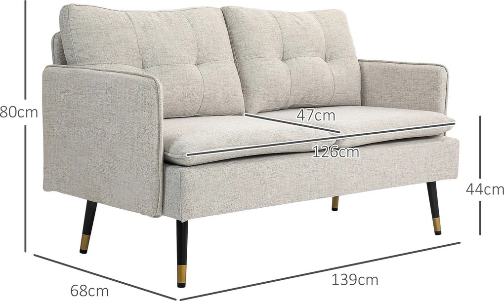 HOMCOM 2-místná pohovka s látkou v efektu lnu a opěrkami, moderní 2-místná pohovka s ocelovými nohami, pro kancelář, obývací pokoj, lounge a ložnici,…