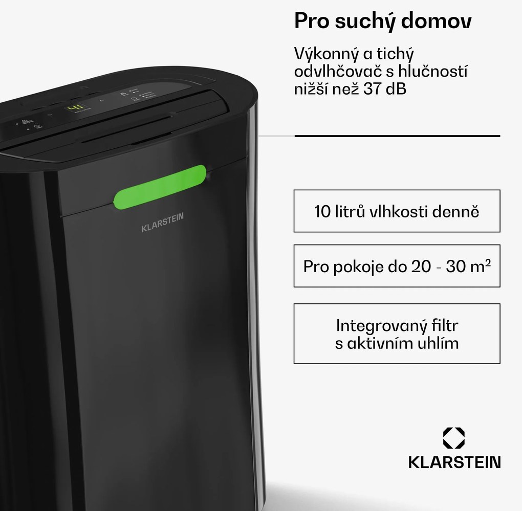 Klarstein AeroDry 10 odvlhčovač vzduchu, výkon 165 W, 10 l/den, 135 m³/h, pro plochu do 30 m², funkce DrySelect