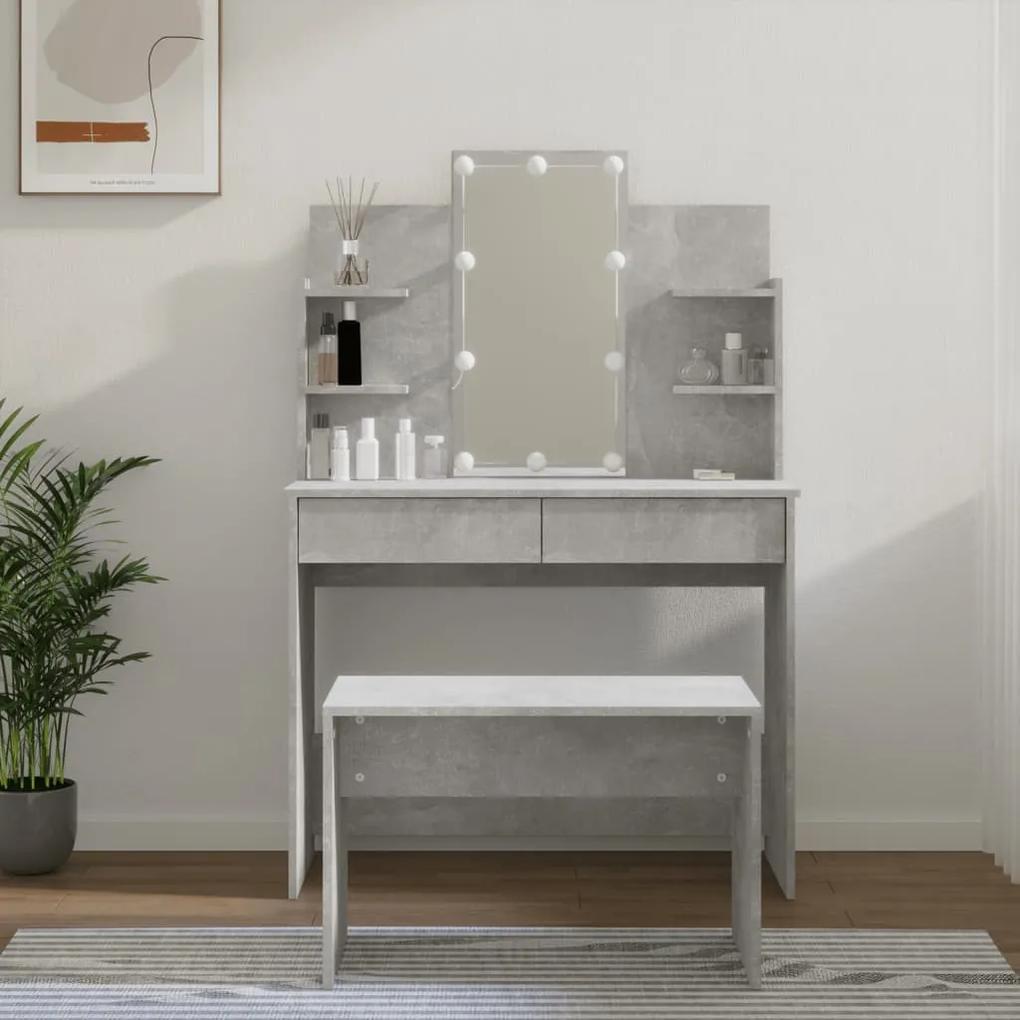 vidaXL Set toaletního stolku s LED kompozitní dřevo [3114127] Barva: šedá sonoma