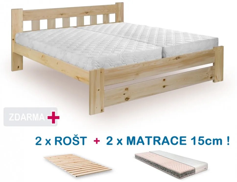 Manželská postel BARA s roštem a matrací ZDARMA 180x200, masiv borovice GR design