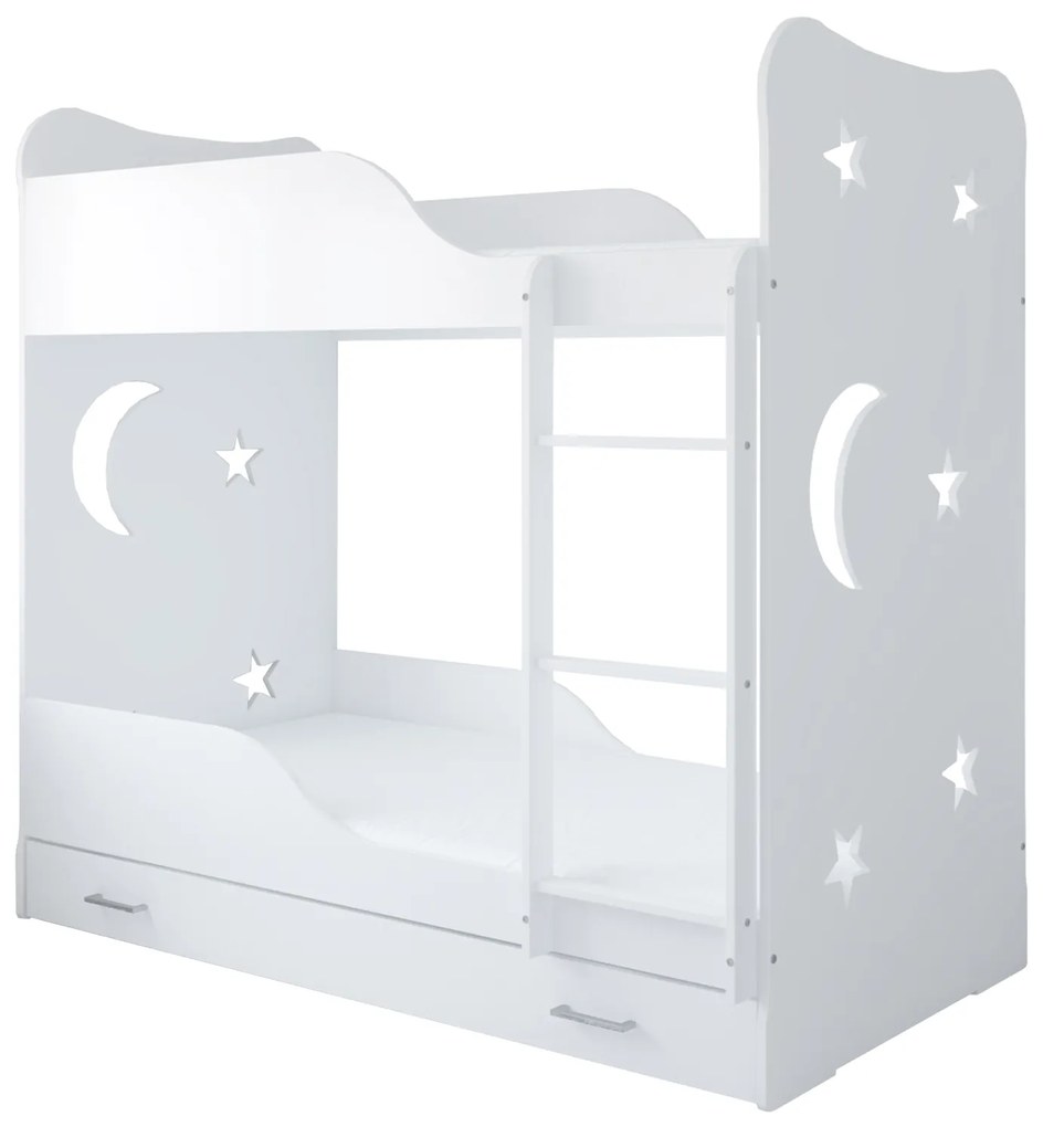 BabyBeds Dětská patrová postel STARS 180x80 Barevné provedení: Bílá, Úložný prostor: Ano, s úložným prostorem