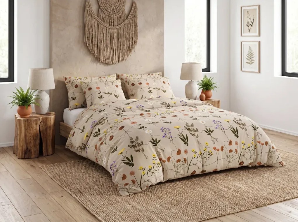 Sada povlečení z mikrovlákna HERBAR béžové + povlak na polštář 45 x 45 cm ZDARMA