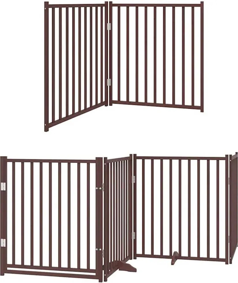 Zábrana pro psy s dvířky skládací 8 panelů hnědá 640 cm topol 3155750