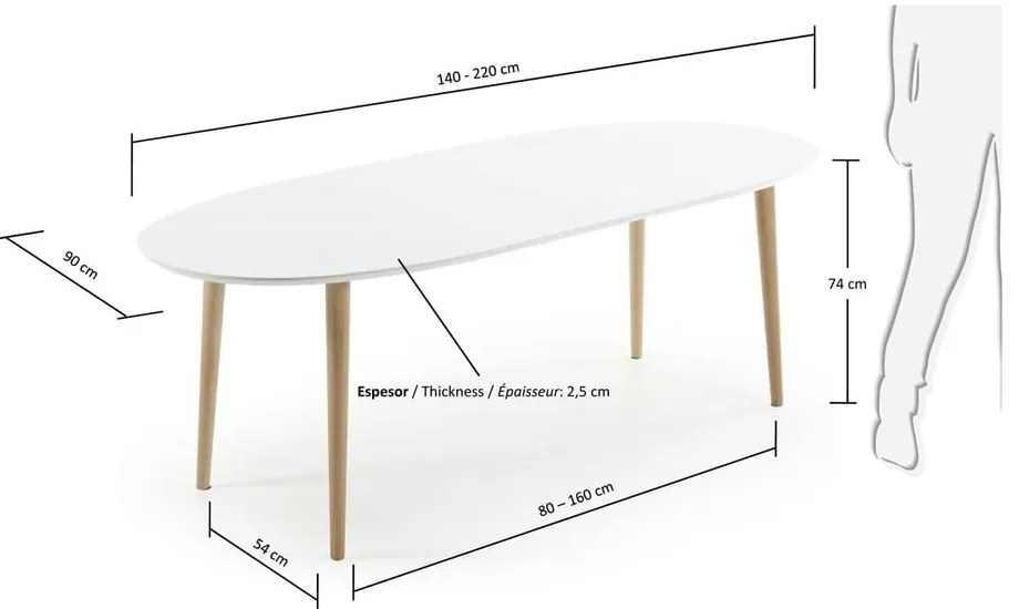 Bílý rozkládací jídelní stůl s bílou deskou 90x140 cm Oqui – Kave Home
