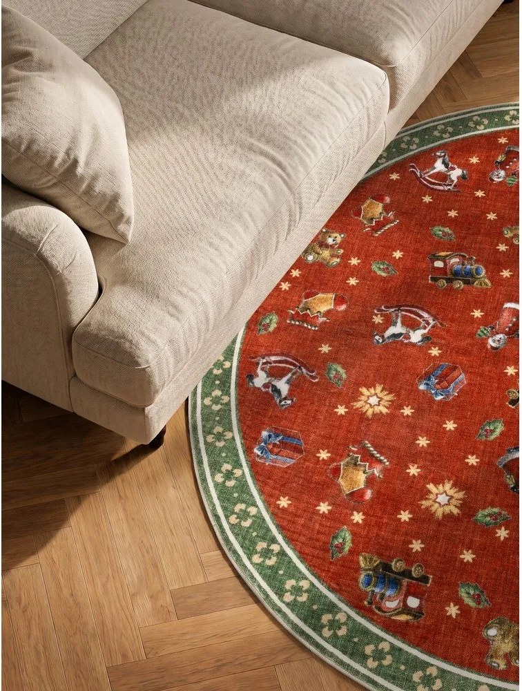 Červený/zelený kulatý koberec s vánočním motivem ø 160 cm Toy's Delight Nostalgic Noel Red Green – Villeroy&Boch