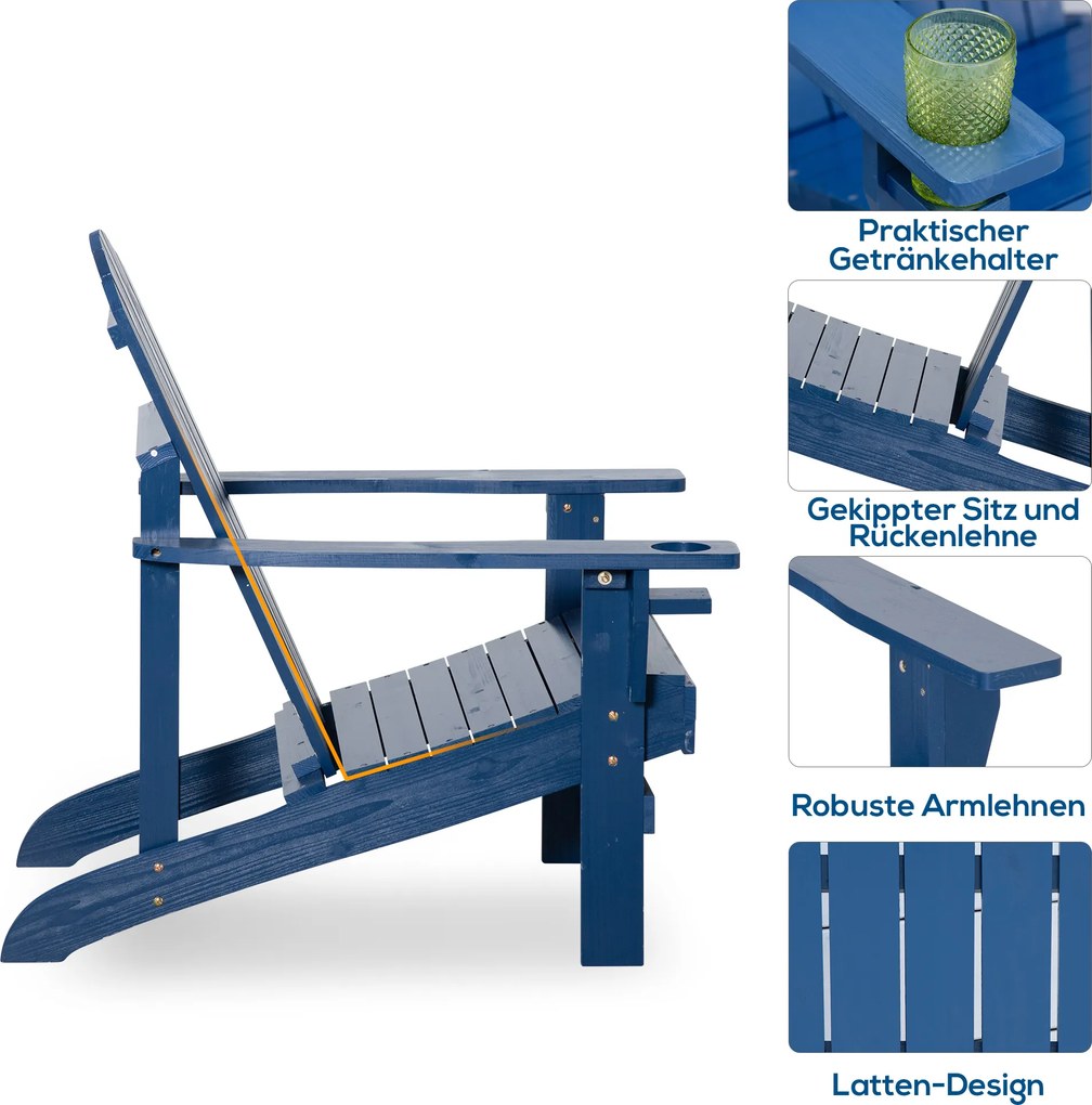 Zahradní židle Andirondack Zahradní židle s polohovatelným opěradlem, 72Š x 94D x 93V cm, modrá barva