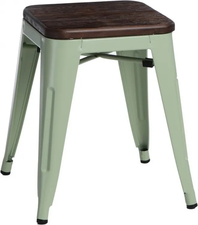 Stolička Tolix 45, zelená/kartáčovaný ořech