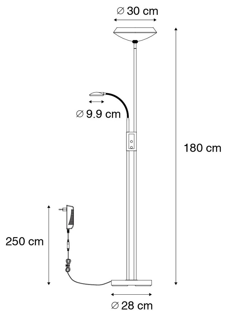 Stojací lampa černá vč. LED a stmívače s lampou na čtení - Fez