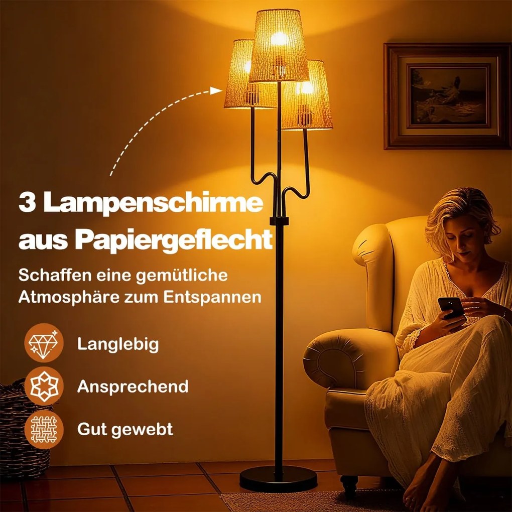 Costway Stojací lampa 175 cm 3 Stojací lampa s plamenem s kovovou základnou