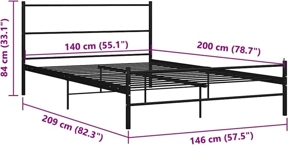 Rám postele s čelem bez matrace černý kovový 140x200 cm 286497