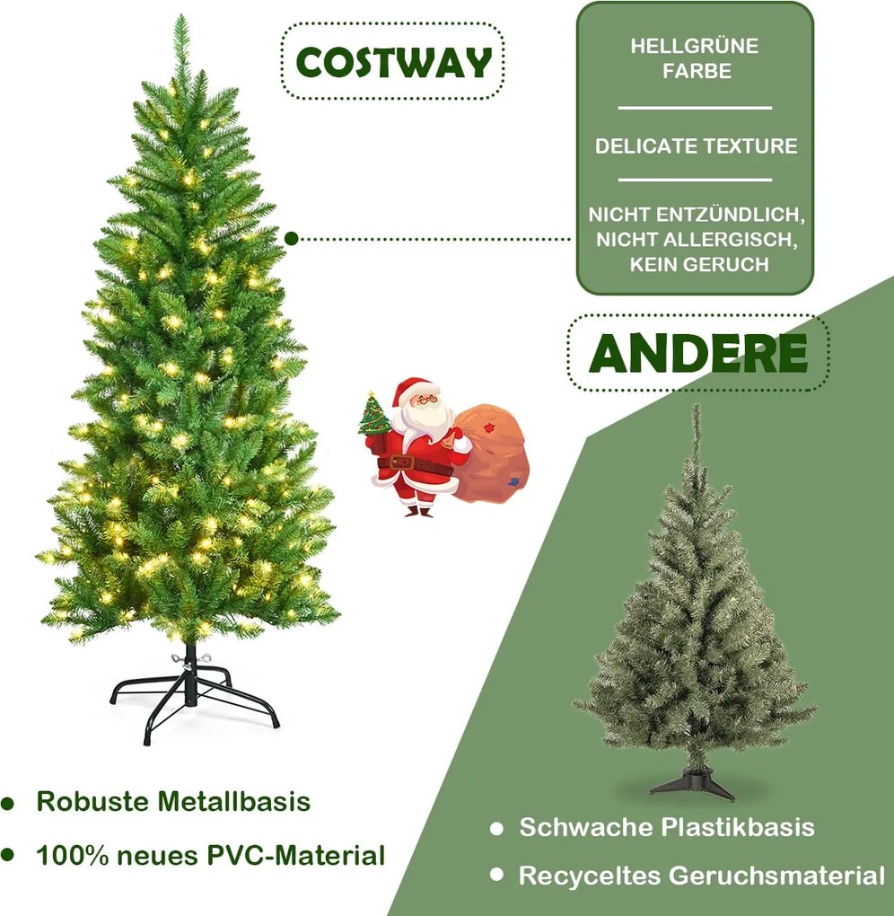 Costway 150 cm vysoce osvětlený vánoční stromek s umělou tužkou s teplou bílou