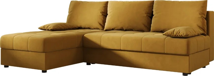 Rozkládací oboustranná sedací souprava do L VENORIA SLIM 200x143 cm, hořčicová + 2 polštářky ZDARMA