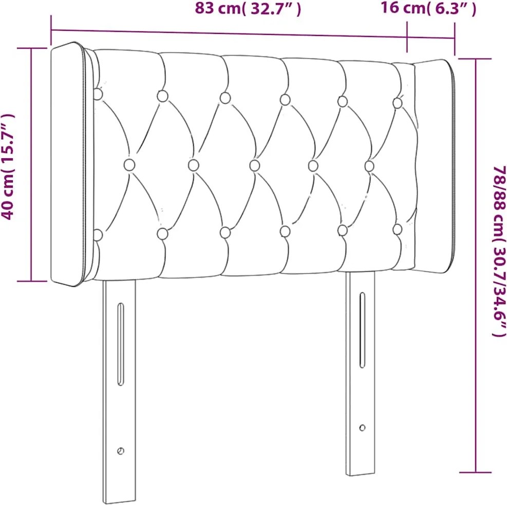 Čelo postele s LED růžové 83 x 16 x 78/88 cm samet 3123607