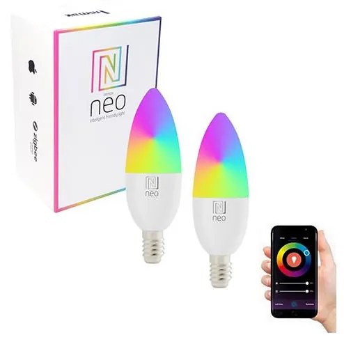Immax LED žárovka Neo E14 5W RGB 2ks LED žárovka, teplá bílá + RGB, stmívatelná, 400lm